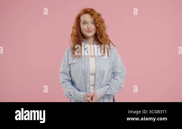 Ginger Curly Woman Showing Yes Signal, Nods Head, Approve. Positive on ...