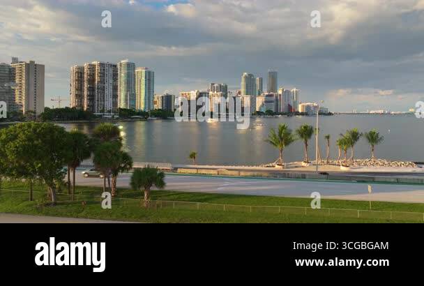 Miami Brickell in Florida, USA at sunset. View from above of waterfront ...