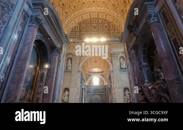 Rome, ITALY, JULY 30th, 2025 - Grand hallway inside St. Peters Basilica ...