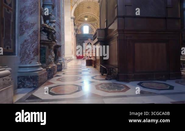 Rome, ITALY, JULY 30th, 2025 - View down marble hallway of St. Peters ...