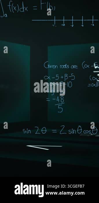 Animation of light trails over mathematical equations on black ...