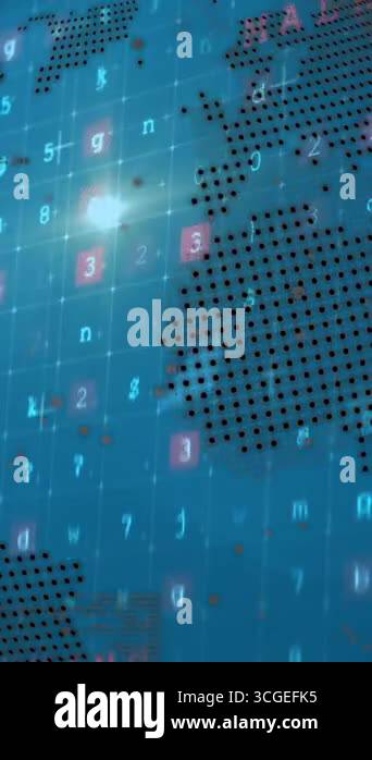 Cyber security data processing over spinning globe against blue background. global networking ...