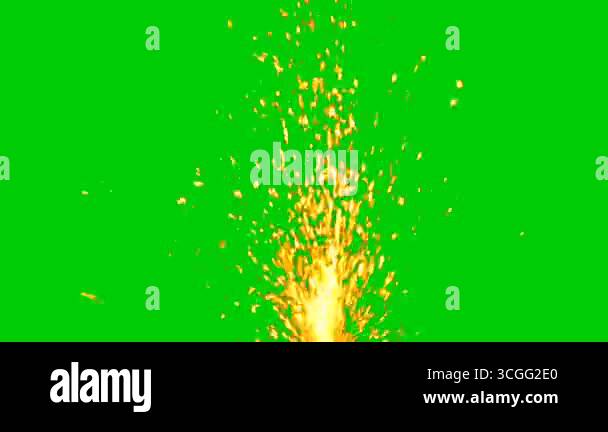 Realistic fire sparks animation isolated on a green screen background ...