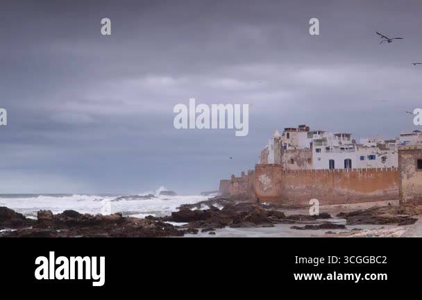 Walled castle city of Essaouira, Morocco with the Atlantic ocean ...