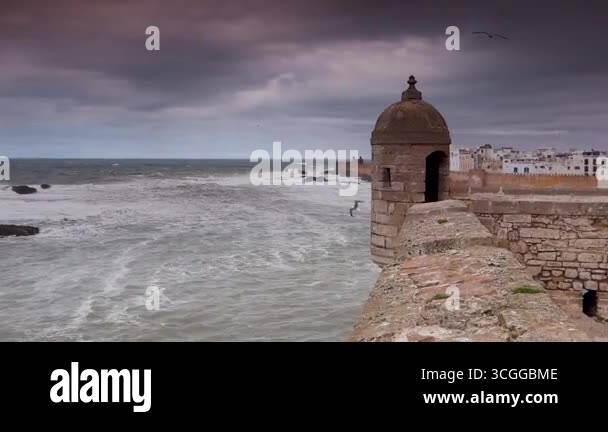 Panning to the left from sentry outpost on the medieval tower in the ...