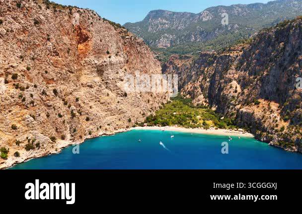 Amazing cliff rocks at the coast of the Mediterranean Sea. Approaching ...