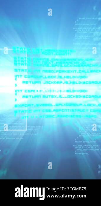 Animation of data processing and light over blue background. data ...