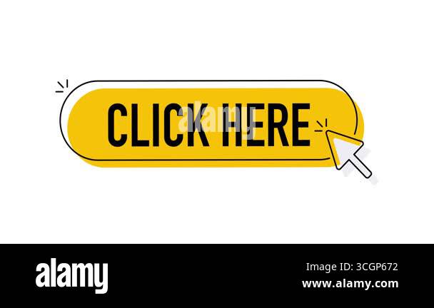 Animated Click Here button with mouse cursor clicking, on white and ...