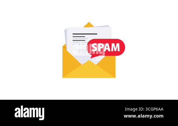 Animated spam email notification icon isolated on white and green ...