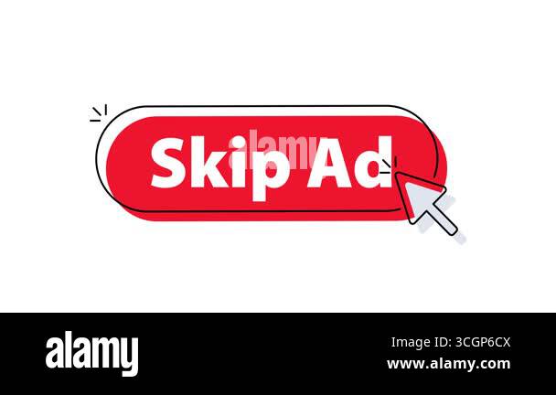 Skip ad button animation with mouse clicking on white and green screen ...