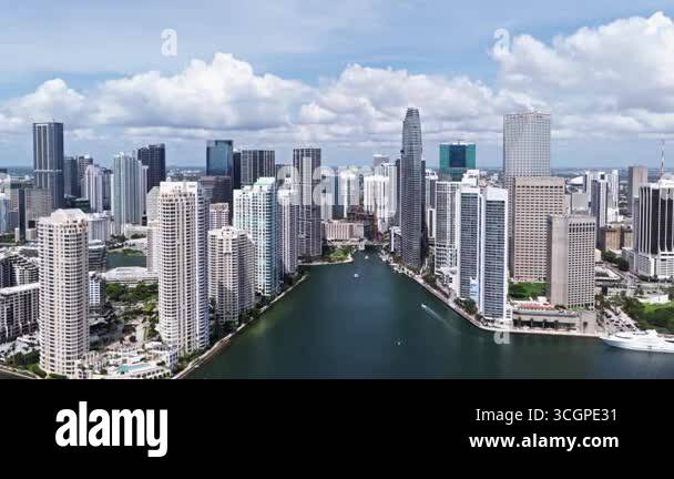 Aerial view of Brickell skyscrapers. Brickell cityscape of downtown ...