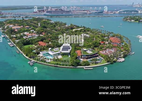 Star Island in Miami beach, Florida. Residential buildings in luxury ...