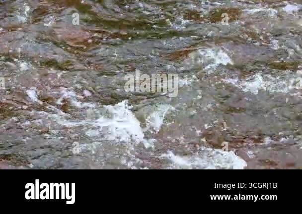 Dynamic water movement over rocks in a natural stream, captured with ...