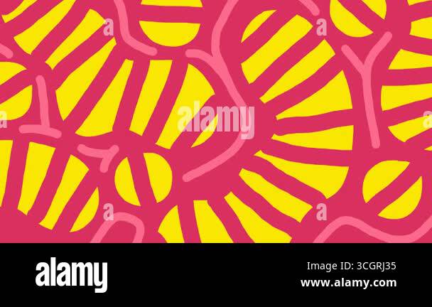 This is a motion graphic animation of a pink yellow wiggly hand drawn ...