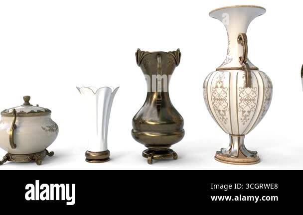 different size vase 3d and computer rendering animation video with 4k ...