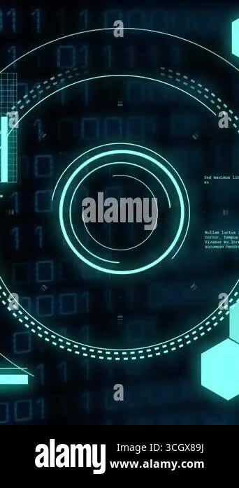 Animation of data processing over scopes scanning. Global computing, digital interface and data ...