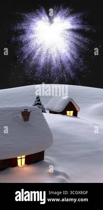 Animation of white christmas and new year fireworks exploding in night ...