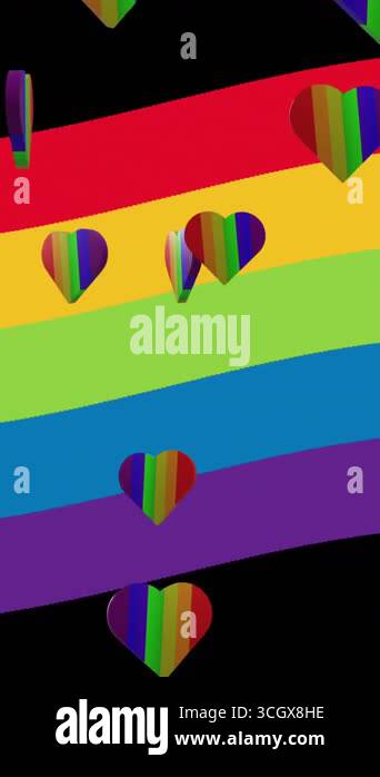Animation of rainbow hearts over rainbow background. Pride month, lgbt ...