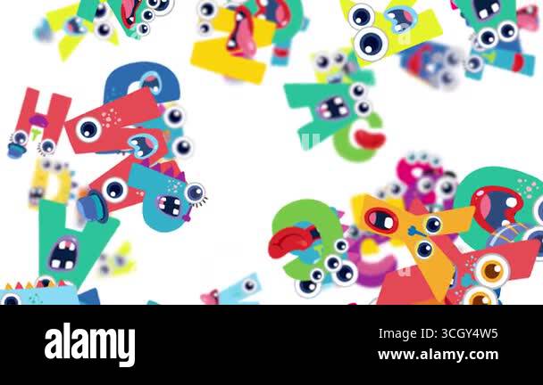 Vibrant letters with expressive faces tumble joyfully against a white ...