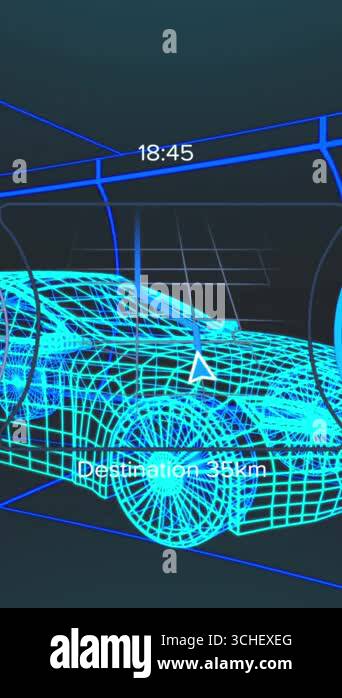 Animation of grid patterned car with speedometer and numbers in circles ...
