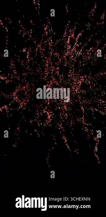 Digital animation of red fireworks exploding against black background ...