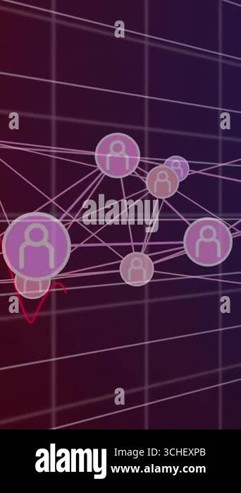 Network of connections and financial data animation over graph with red ...