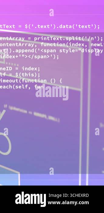 Animation of data processing on screen over pink background. global ...