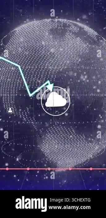 Animation of data processing over globe with icons. Global business and ...