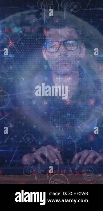 Animation Of Cyber Attack Warning Over Hacker Globe And Data Processing Global Internet