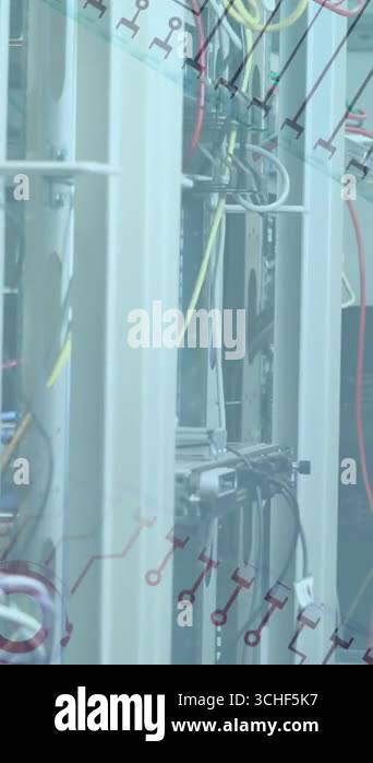 Animation of microprocessor blueprint over caucasian woman working in ...