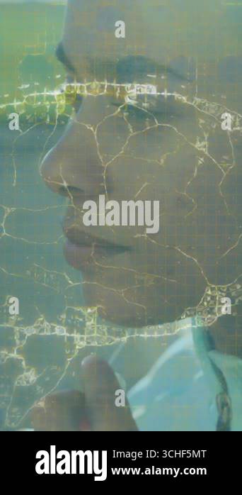 Animation of human brain spinning over woman exercising on promenade by ...