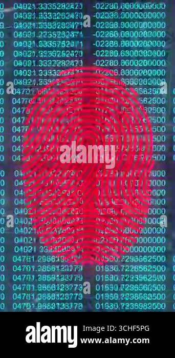 Animation Of Biometric Fingerprint Scanner Over Data Processing Against