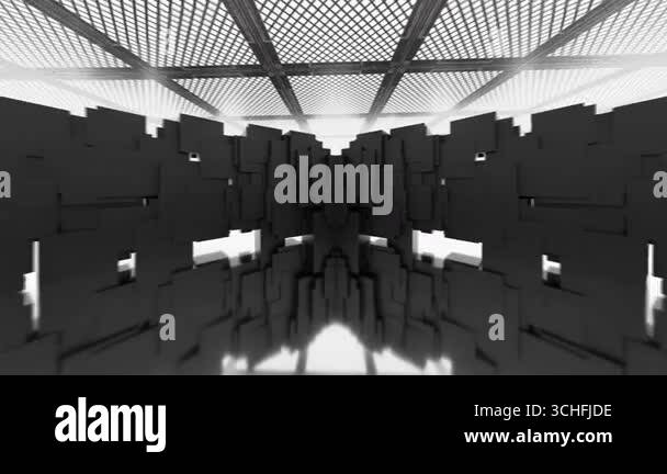 looping animation of Abstract black and white geometric structure with reflective surfaces Stock ...