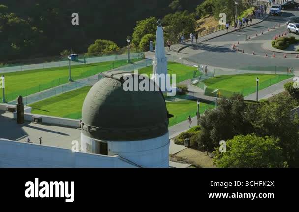 Aerial footage showcases a remarkable Griffith observatory with a domed ...