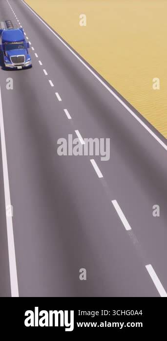 High angle view of cartoon oil tanker truck with metal gas cistern or ...