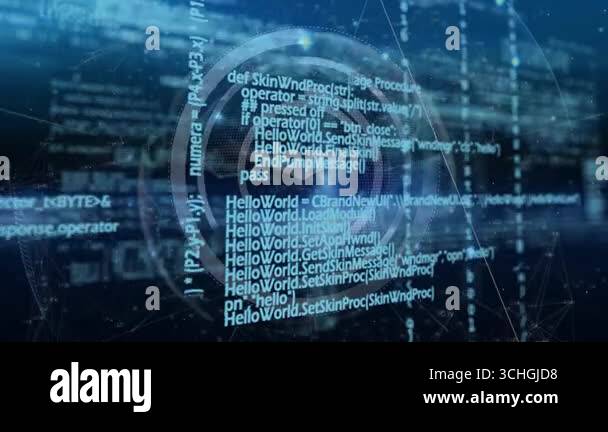 Emerging HUD initiating clockwise rotating concentric code rings, visualizing data flow ...