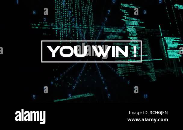 Data flow merging You Win banner fading in glitching clearing codes shifting boosting victory ...