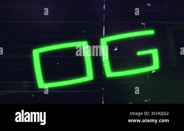 Static glitch initiating green HOLOGRAM text appearing glitching dissolving into noise in ...