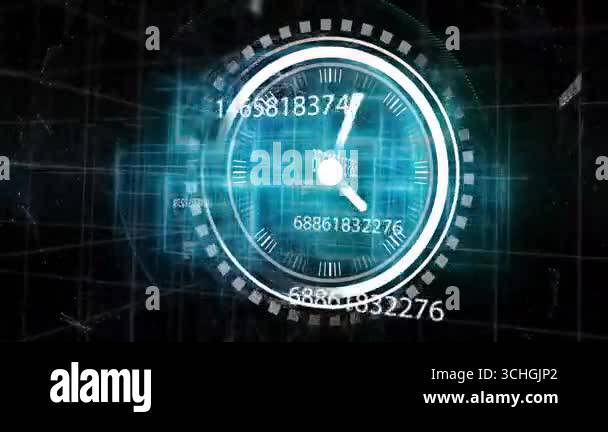 On start bezel rotating and clock hands advancing with numeric codes scrolling to indicate time ...