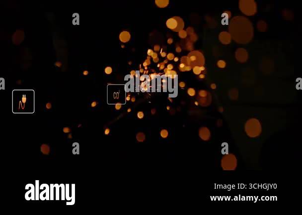 spark cluster flickering intensifying swirl, icons fading in, values ...