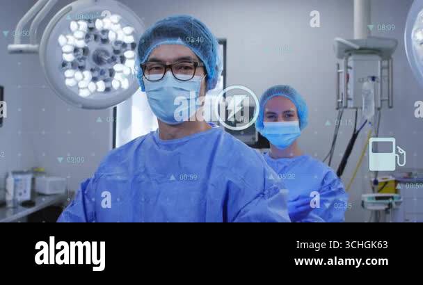 Two surgeons in OR, lightning bolt icon appearing, driving icons ...