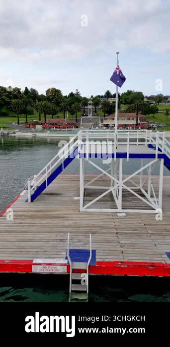 A scenic view of Geelong's waterfront in Australia featuring a wooden ...