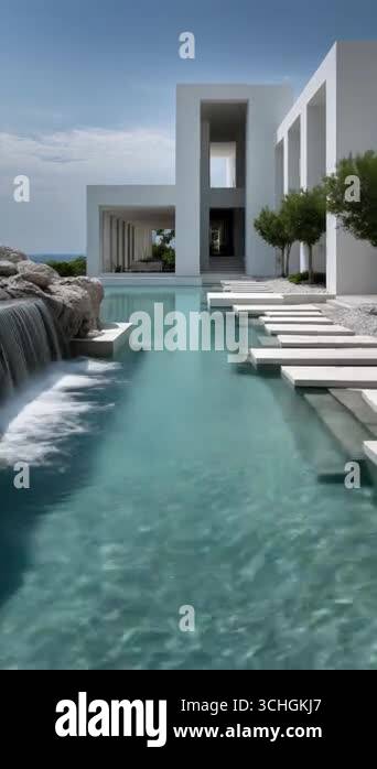 A stunning modern luxury villa with an infinity pool overlooking the ocean. The minimalist ...