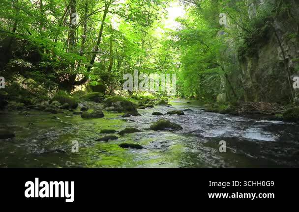 A 20-second still video of the Aude River in the Axat Valley. Water ...