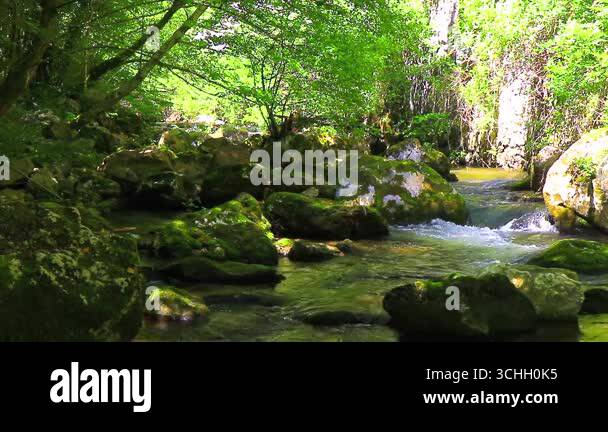 A 20-second still video of the Aude River in the Axat Valley. Water ...