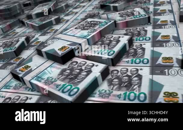 Ghana Cedi Ghanaian money banknote bundle loop. 100 GHC money stacks ...
