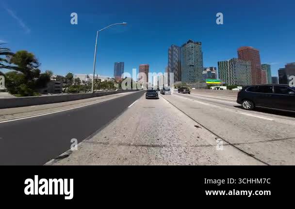 Los Angeles Downtown Freeway 110 South to 10 West 10 Rear View Driving ...