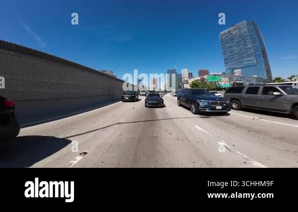Los Angeles Downtown Freeway 110 South to 10 West 11 Rear View Driving ...
