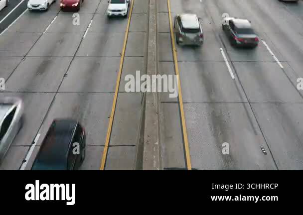 Los Angeles Downtown Busy Freeway Traffic Jam Sunset Time Lapse ...