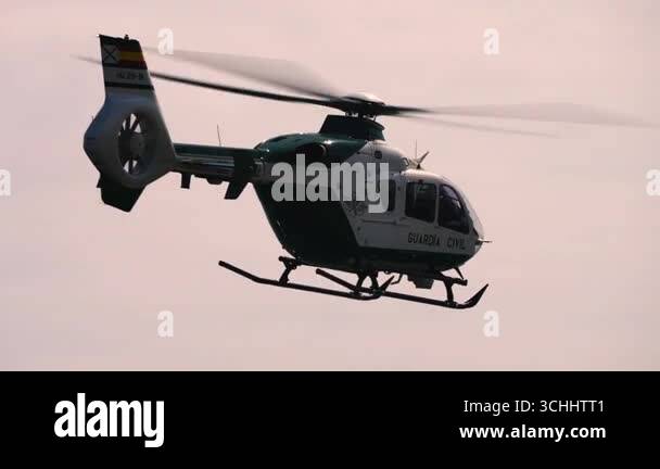 Gijon, Spain - July 27, 2025: A close-up of a Guardia Civil helicopter ...